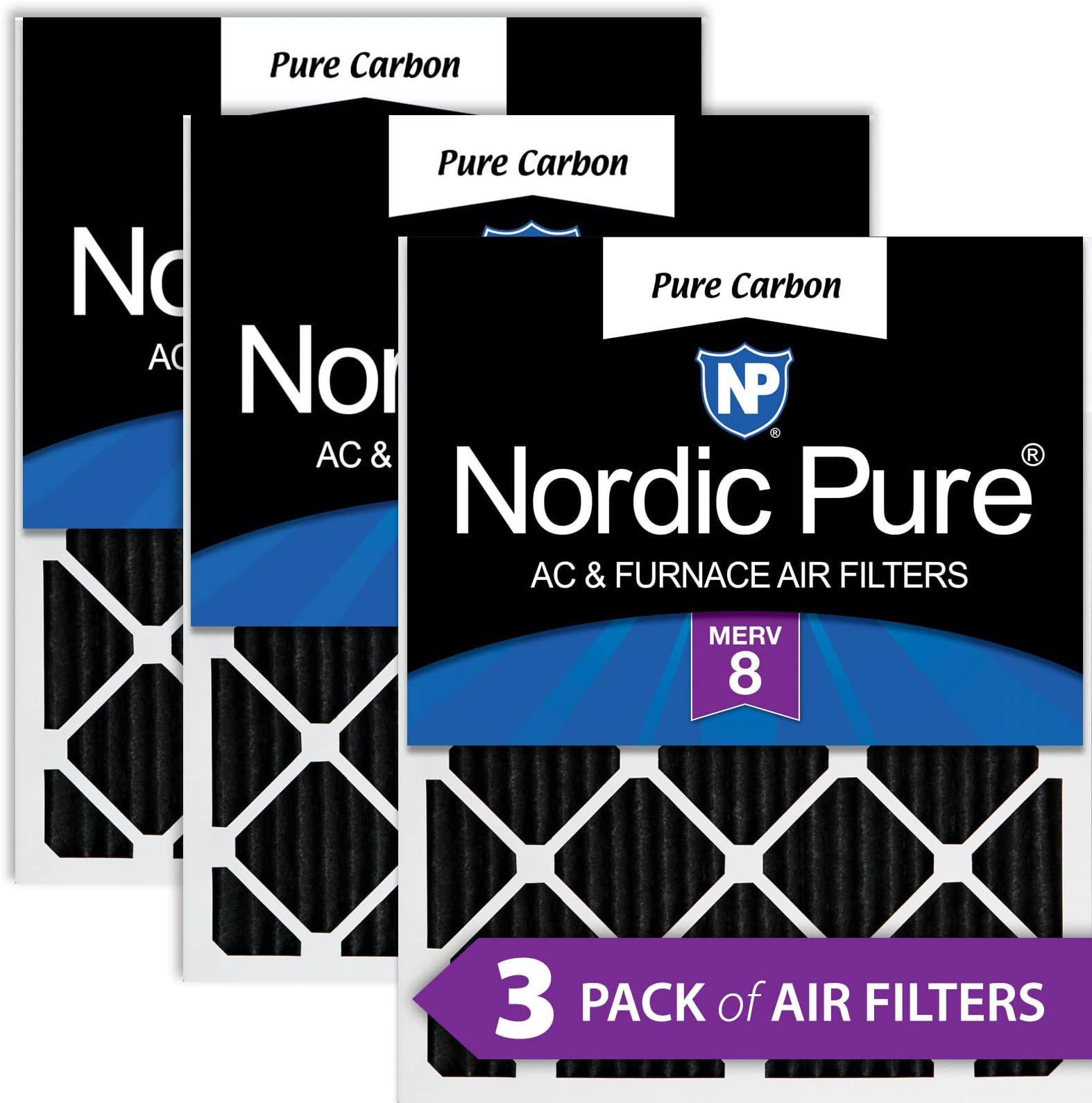 Nordic Pure 20x25x1 (19 1/2 x 24 1/2 x 3/4) Pure Carbon Pleated Odor ...