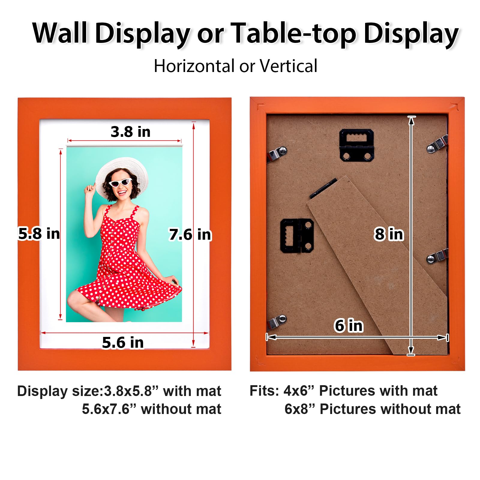 Snapklik.com : KINLINK 6x8 Picture Frame, Orange Solid Wood Frame