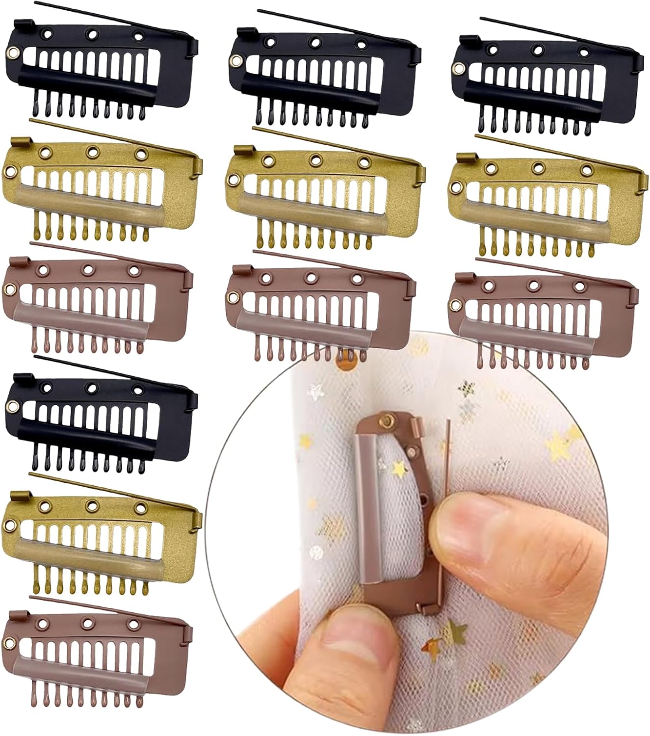 12PCS Chunni Clips with Safety Pins,Hair Extension Clips Wig Clips to ...