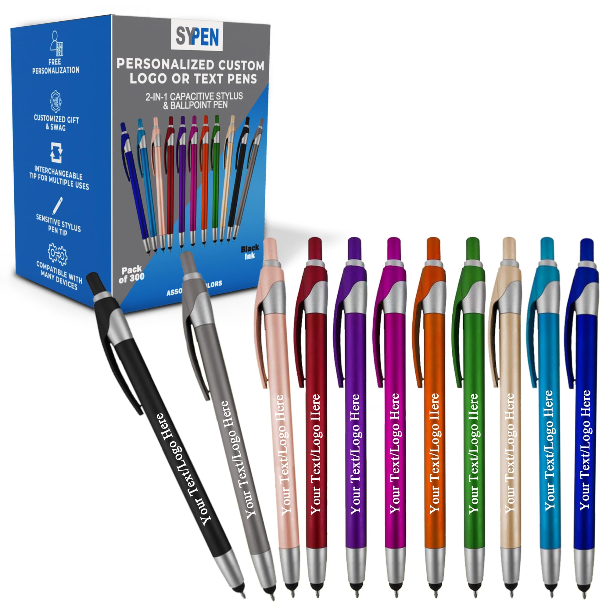 Amazon.com : Personalized With your Custom Logo or Text Pens-Pack of ...
