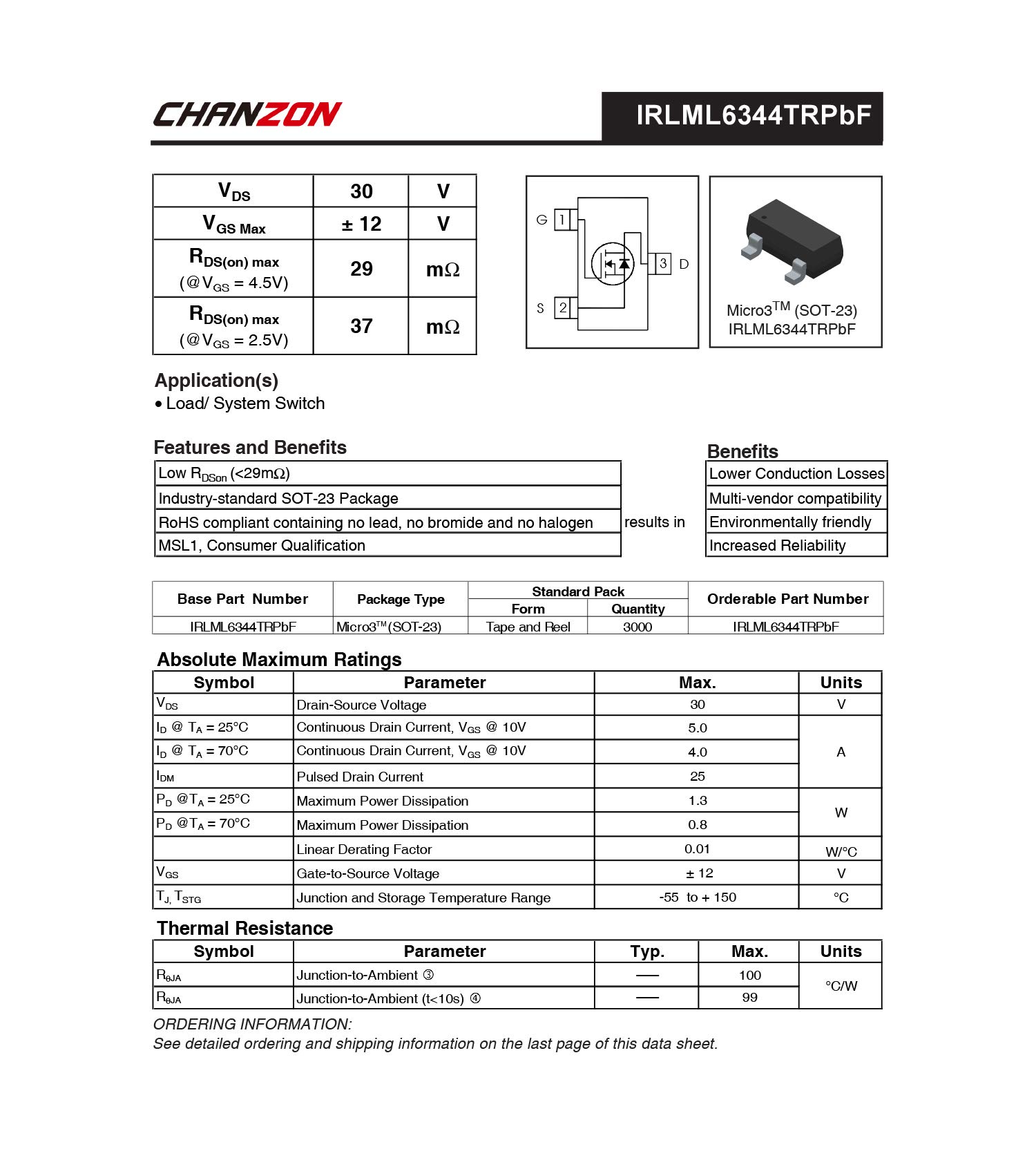 Snapklik.com : Chanzon IRLML6344TRPBF SOT-23 NMOS MOS N-Channel Power ...