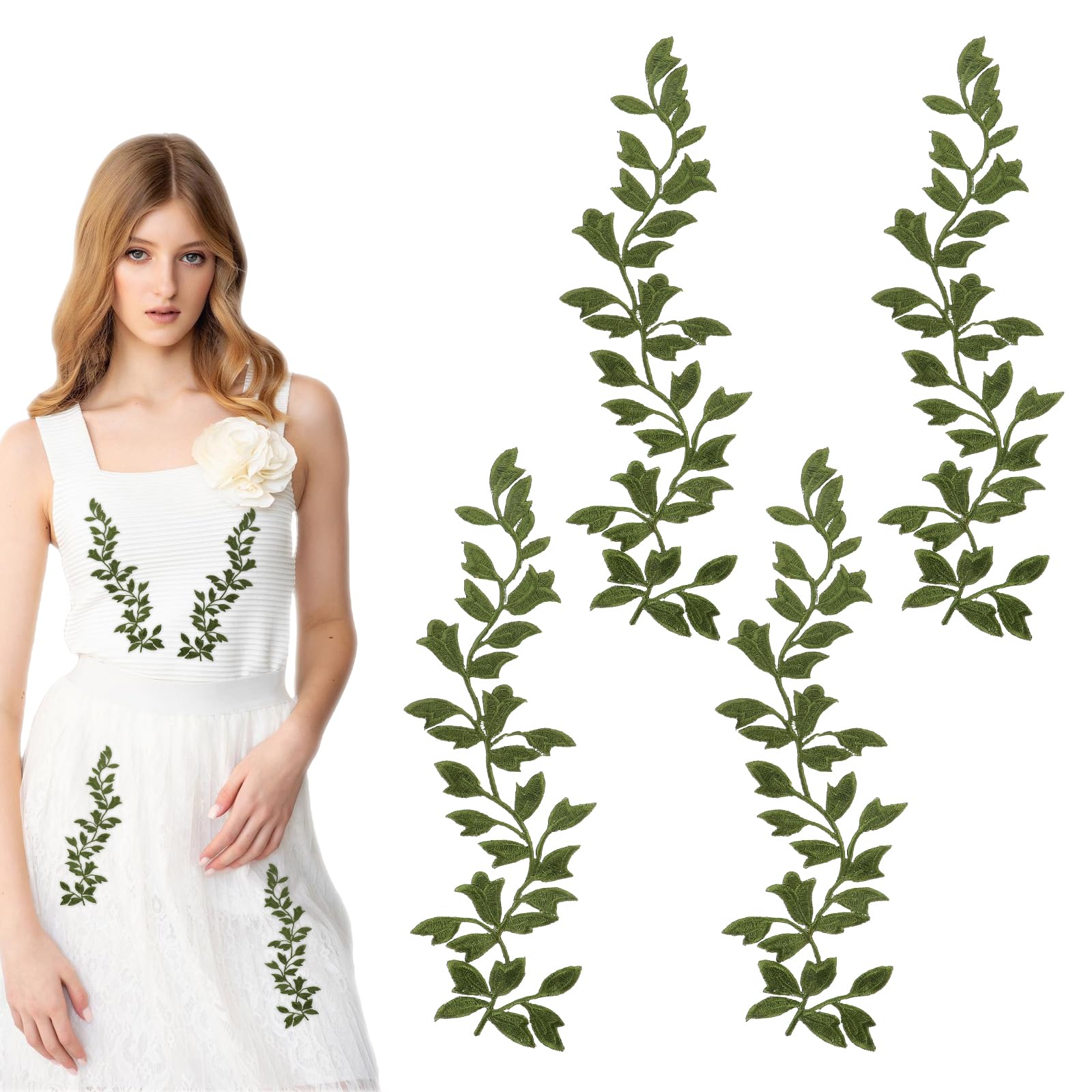 Amazon.com: 4 Pack Long Leaves Patch 9 Inch Ivy Leaf Iron on Patches ...