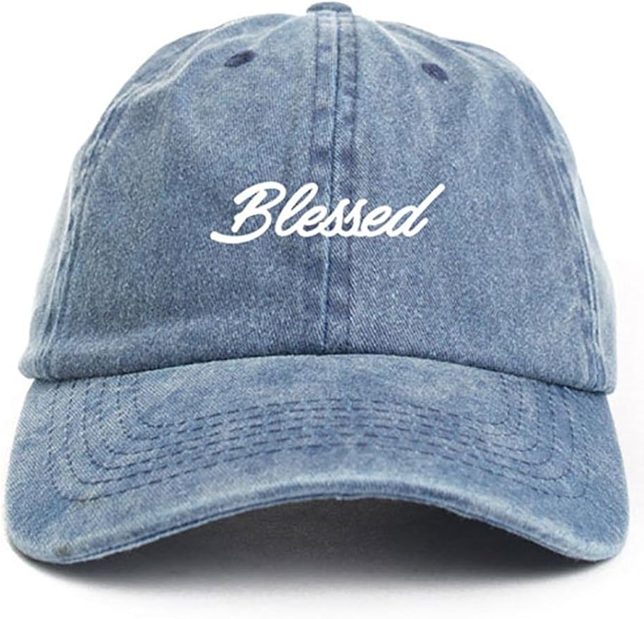 CUSTOM Blessed Cursive Baseball Dad Hat Cap - Denim at Amazon Men’s ...