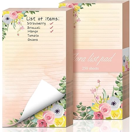 Amazon.com : 2 Pieces Grocery List Notepads Floral Notepads 500 Tear ...