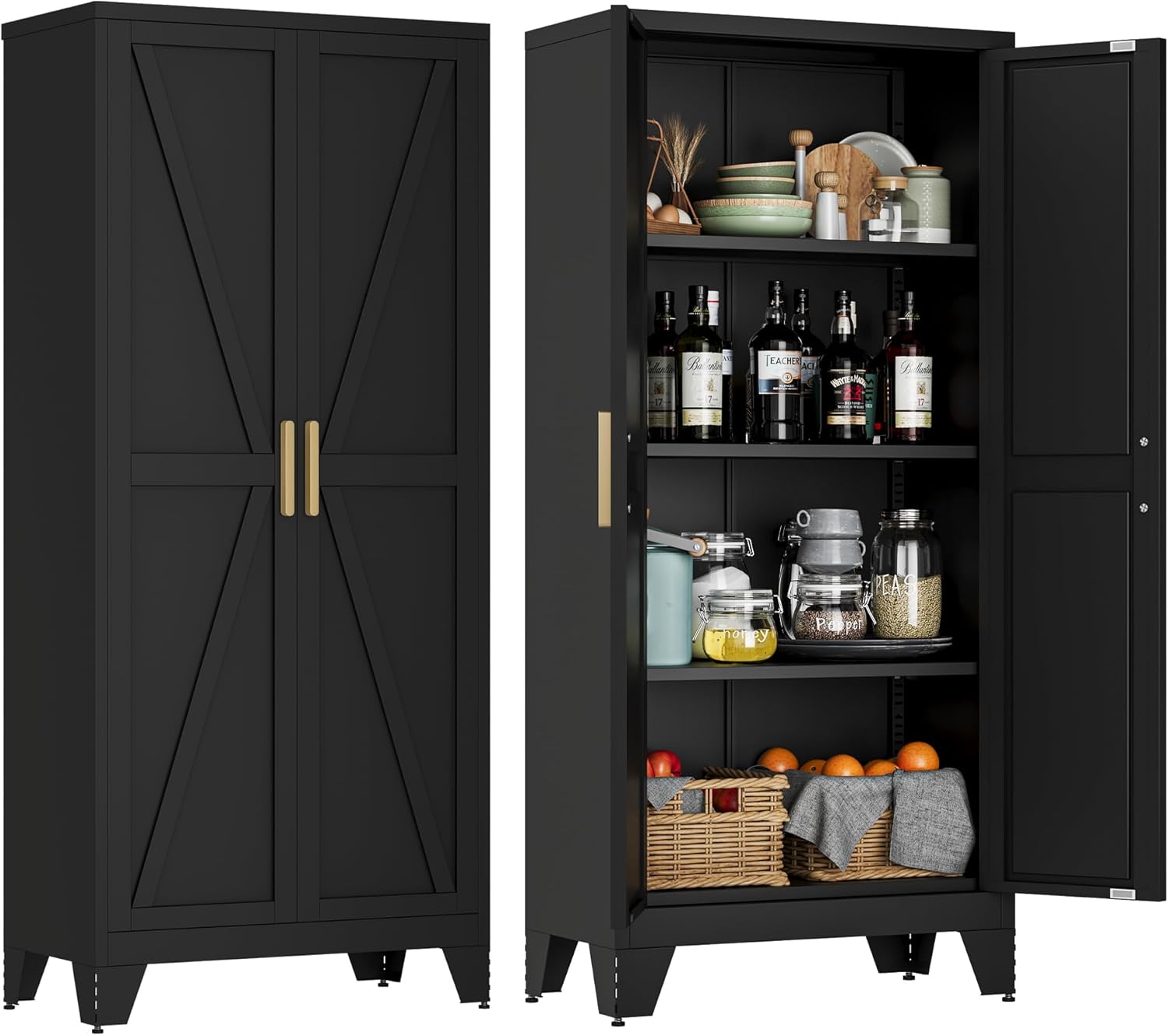 Amazon.com: 61" Tall Metal Storage Cabinet with 2 Doors and 3 ...