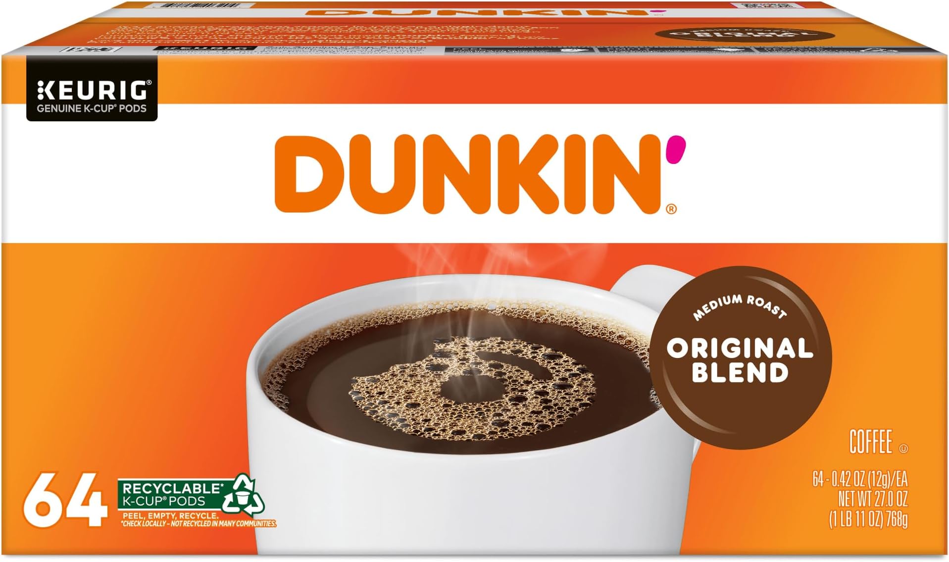Amazon.com: Dunkin' Donuts Single-Serve Coffee K-Cup® Pods, Original ...