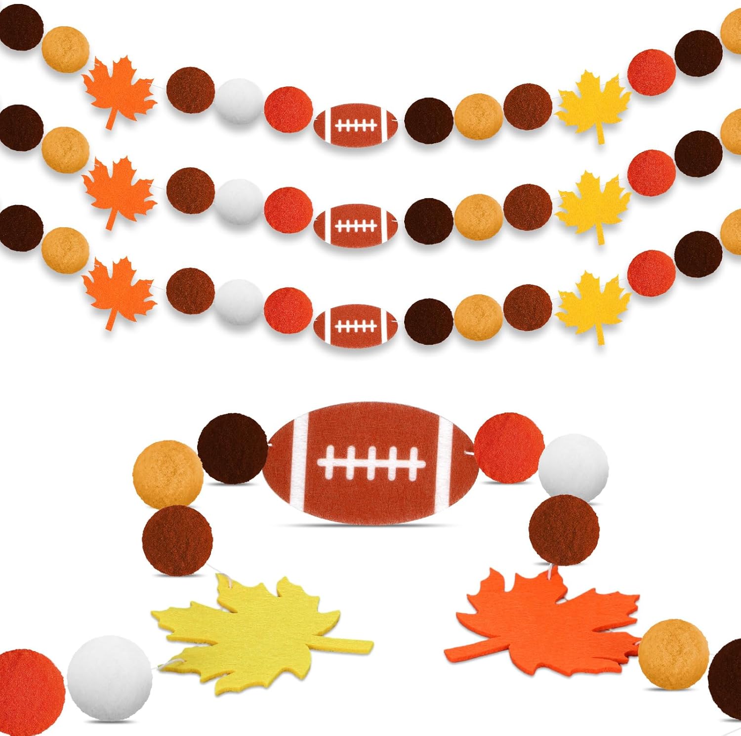 Amazon.com: Rtteri 3 Pcs Fall Football Garland Felt Ball Pompom Garland ...