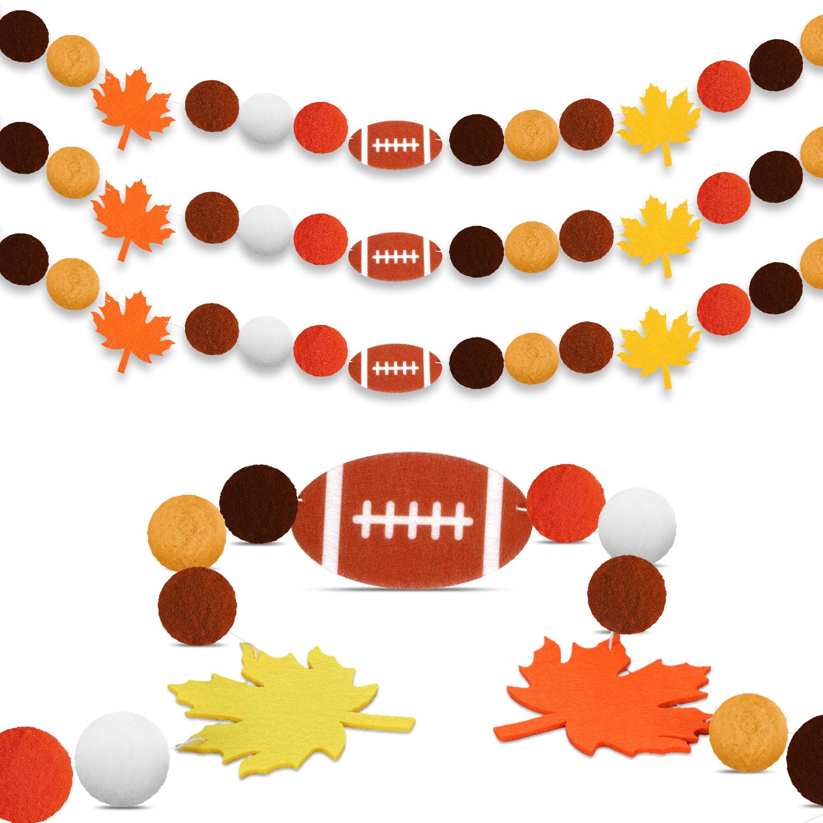 Amazon.com: Rtteri 3pcs Fall Football Garland Fall Felt Ball Garland ...