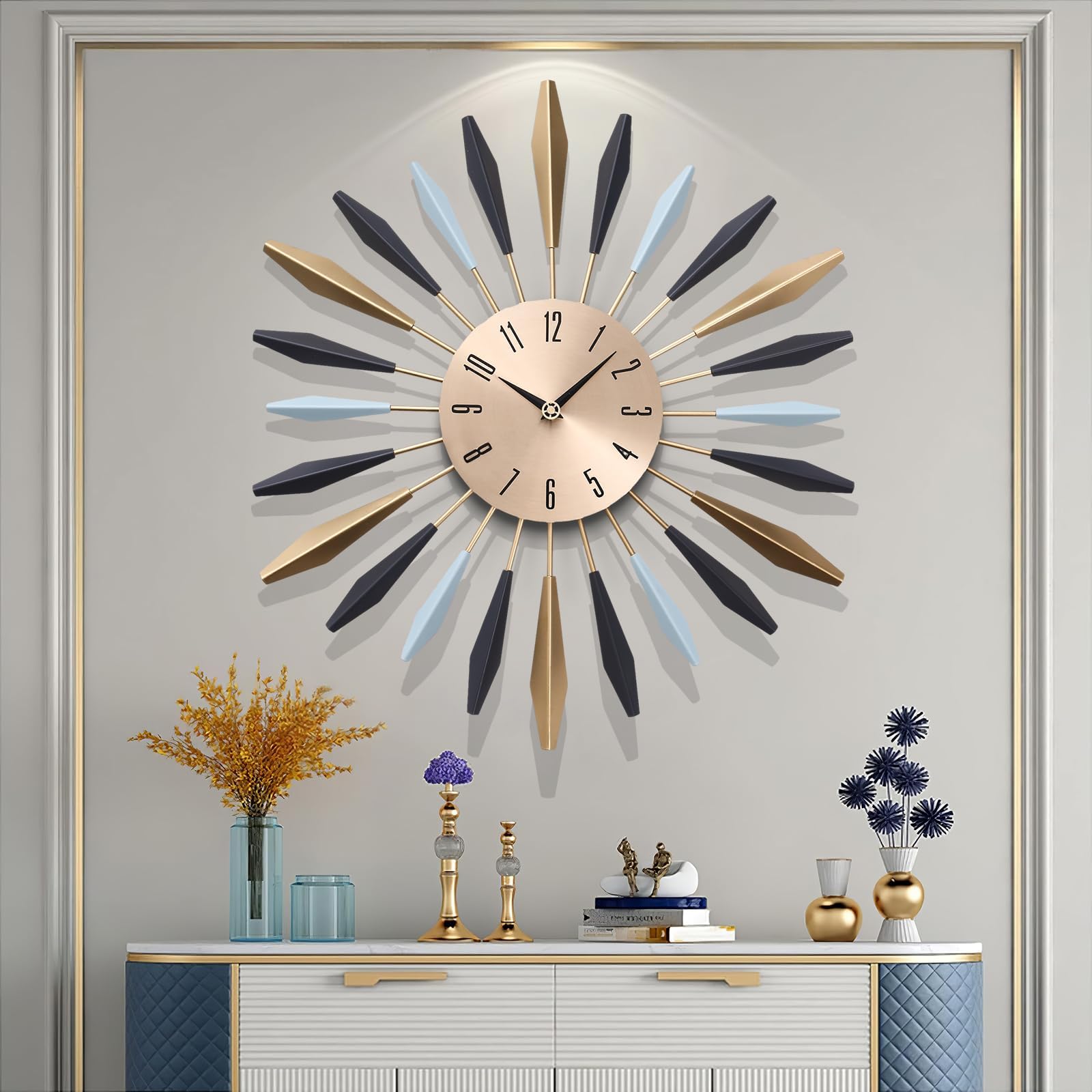 Warmiehomy Modern Large Gold Metal Wall Clock - 55cm, Silent ...