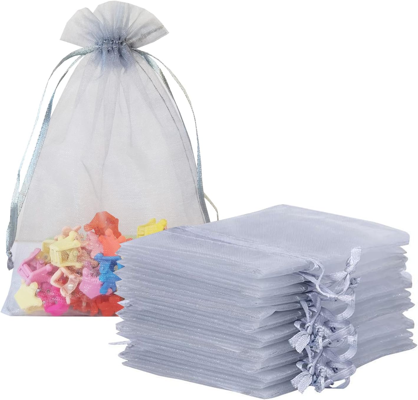 Amazon.com: Hwceo Organza Gift Bags 50 Count Drawstring 5x7 inch Silver ...