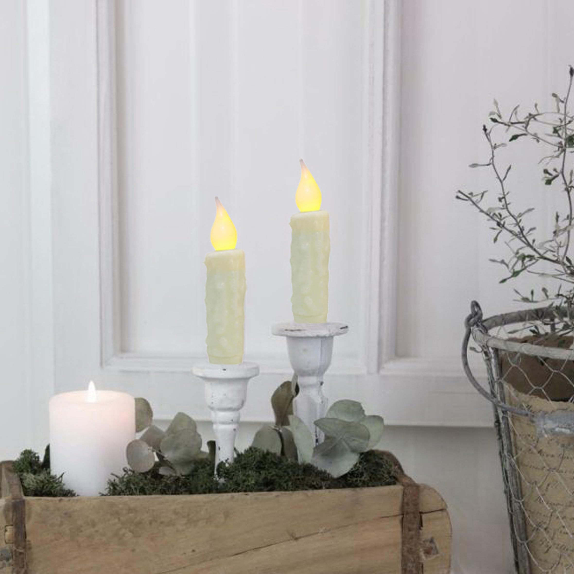 Primitive Battery Operated Candles Real Wax Hand Dipped Primitive