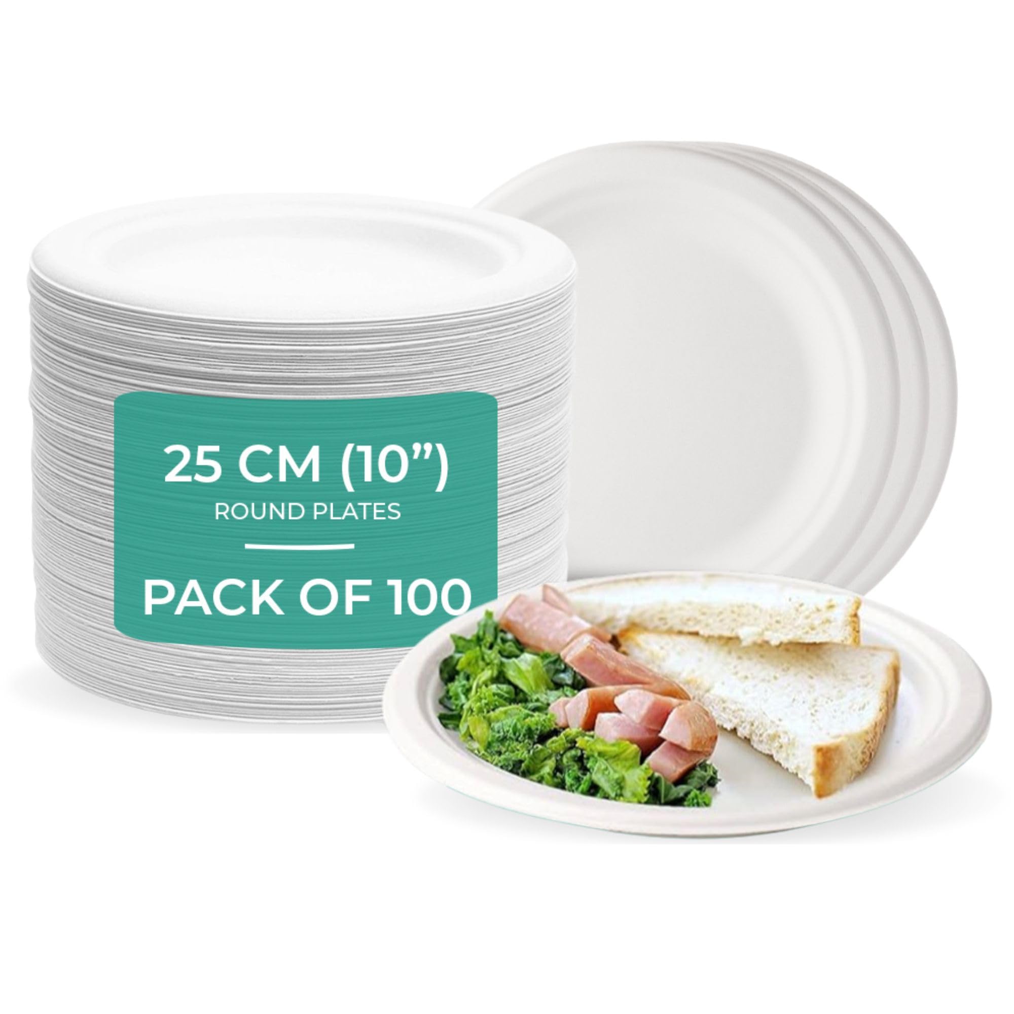 Eco Earth 10in (25cm) 100 Pack Disposable Bagasse Plates - Sugarcane ...