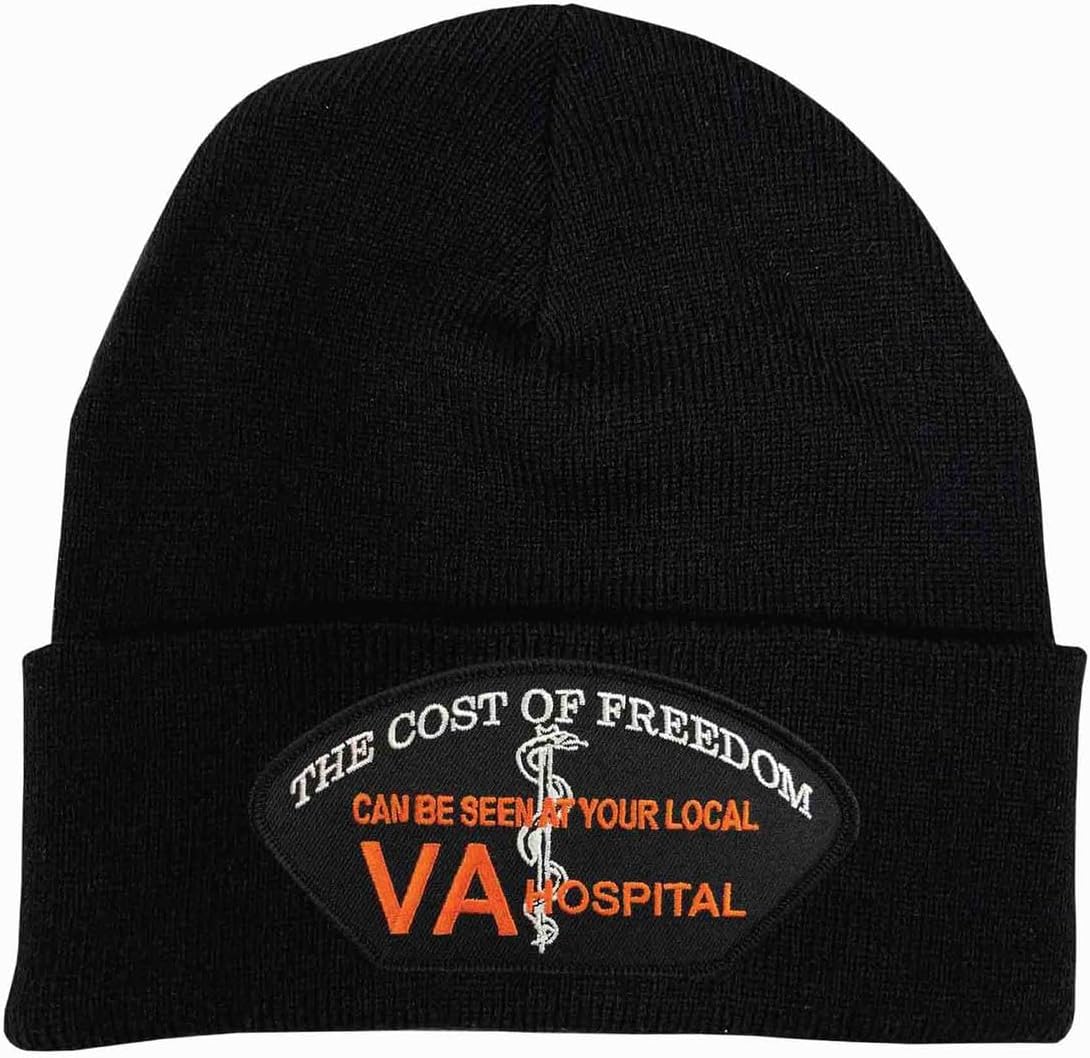VetFriends.com The Cost of Freedom Patch Knit Winter Hat Black at ...