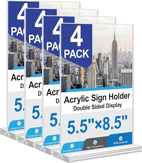 Amazon.com: Acrylic Sign Holder 5.5x8.5 Inches 4 Pack, Double Sided ...