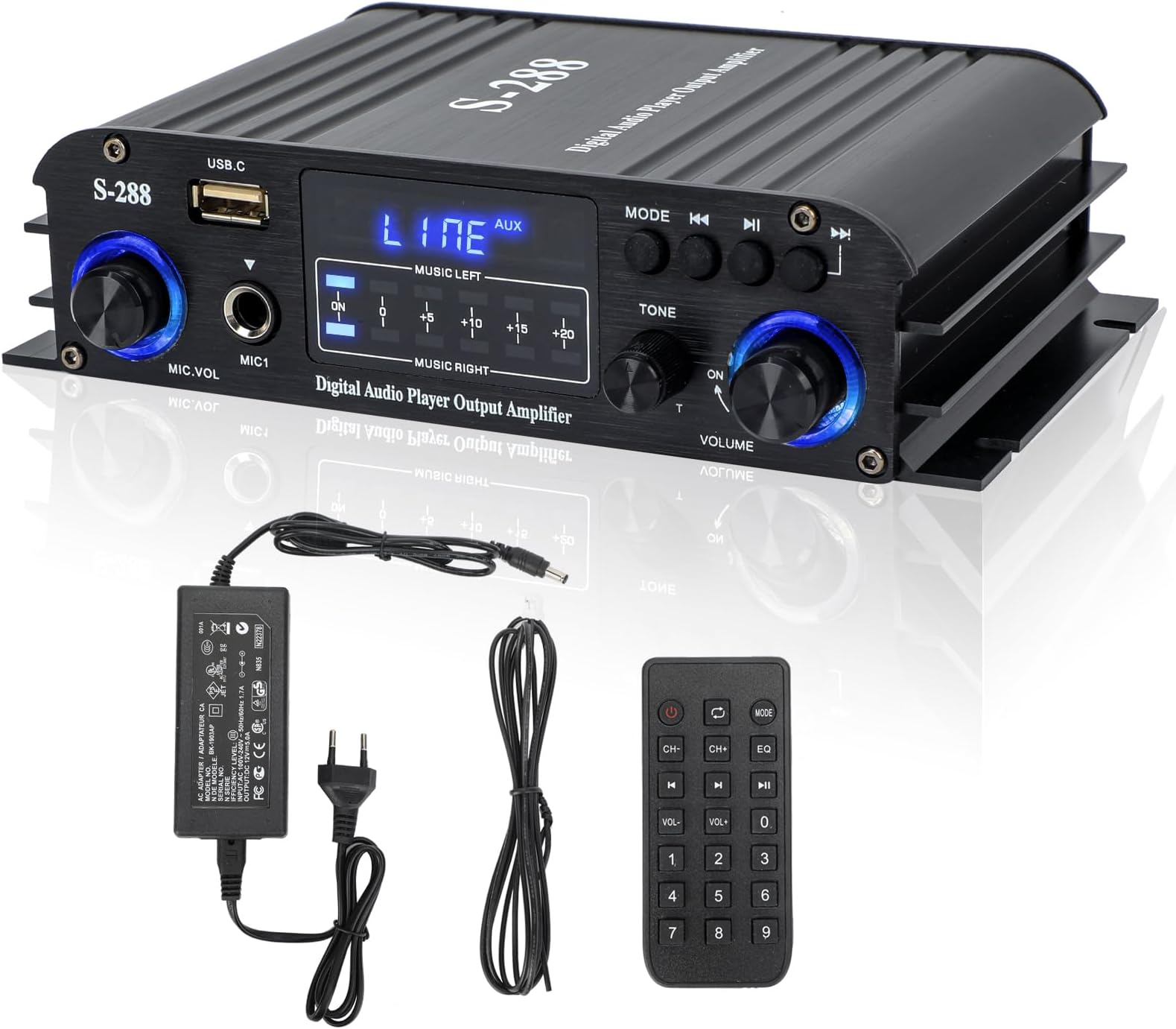 Mini Bluetooth Amplificador Audio, 1200W HiFi de 4.0 Canales Potencia ...