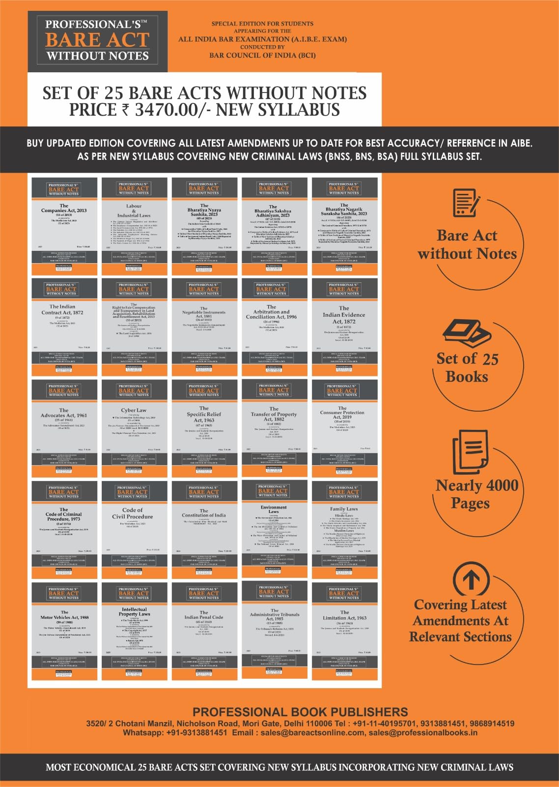 Buy PROFESSIONAL'S AIBE Exam 25 Bare Acts Set without Notes as per New ...