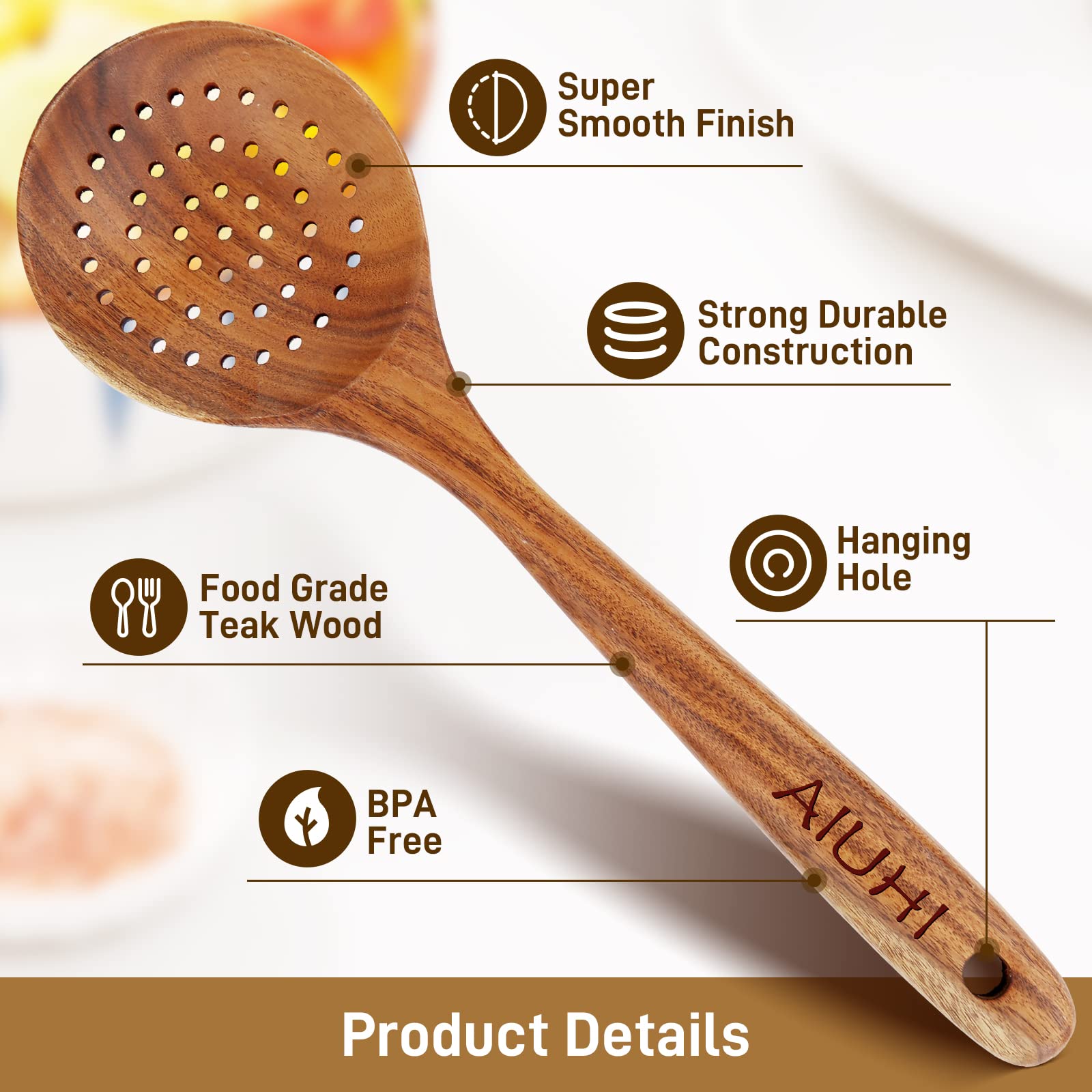 Snapklik.com : Wooden Strainer Spoon For Cooking, Slotted Spoons ...