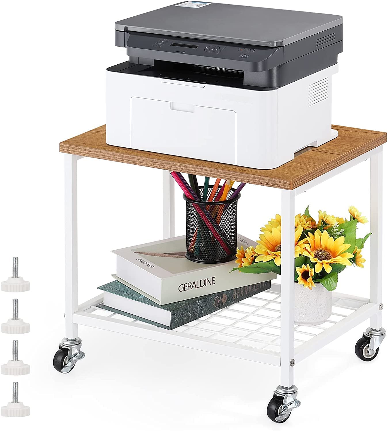 INDIAN DECOR 48440 Printer Stand on Wheels- 2-Tier Under Desk Printer ...