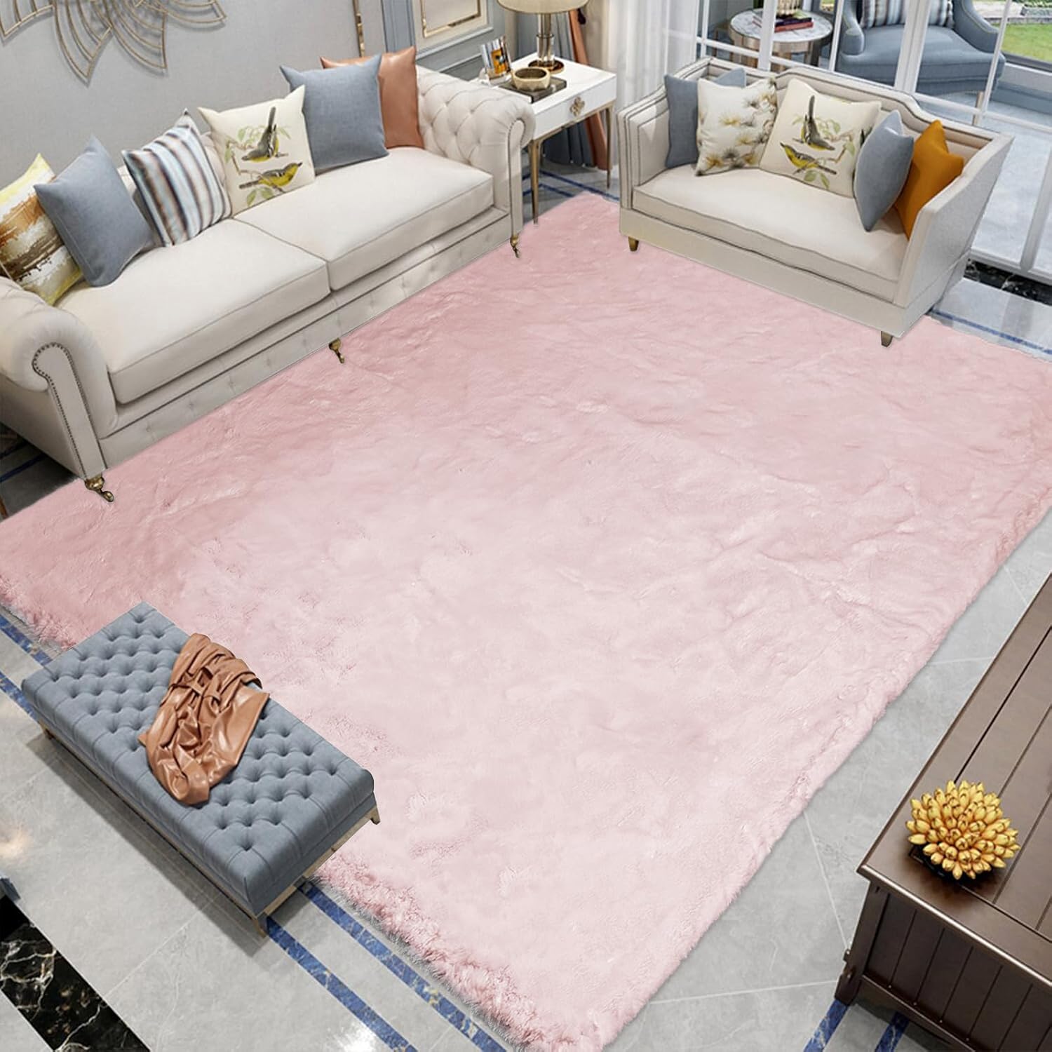 Amazon.com: Latepis 6x9 Light Pink Faux Rabbit Fur Living Room Washable ...