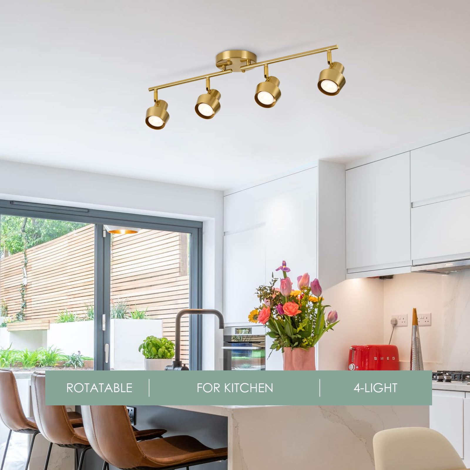 TeHenoo 4-Light LED Track Lighting,350 Rotable Track Heads, Foldable ...