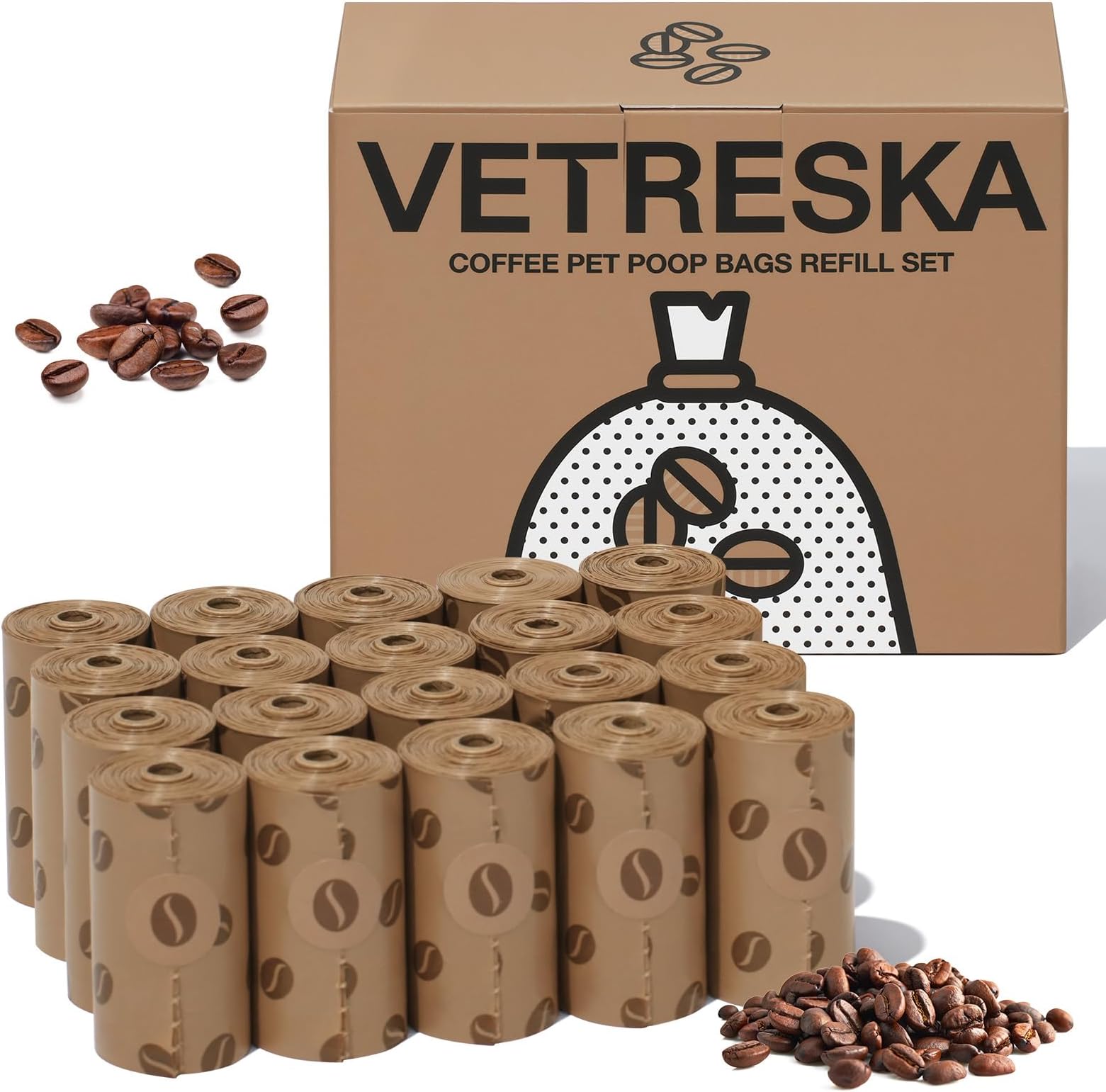 Amazon.com: VETRESKA Dog Poop Bags, Coffee Scented Waste Bags, Leak Proof, Extra Thick and Large ...