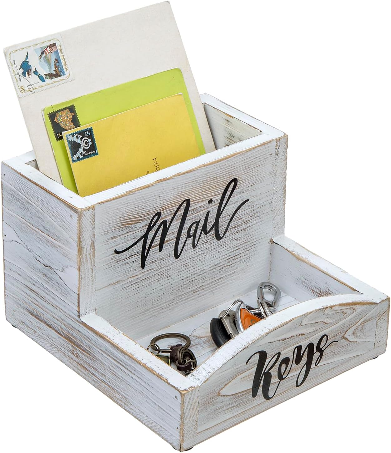 Amazon.com: MyGift Shabby Whitewashed Solid Wood Mail Holder and Key ...