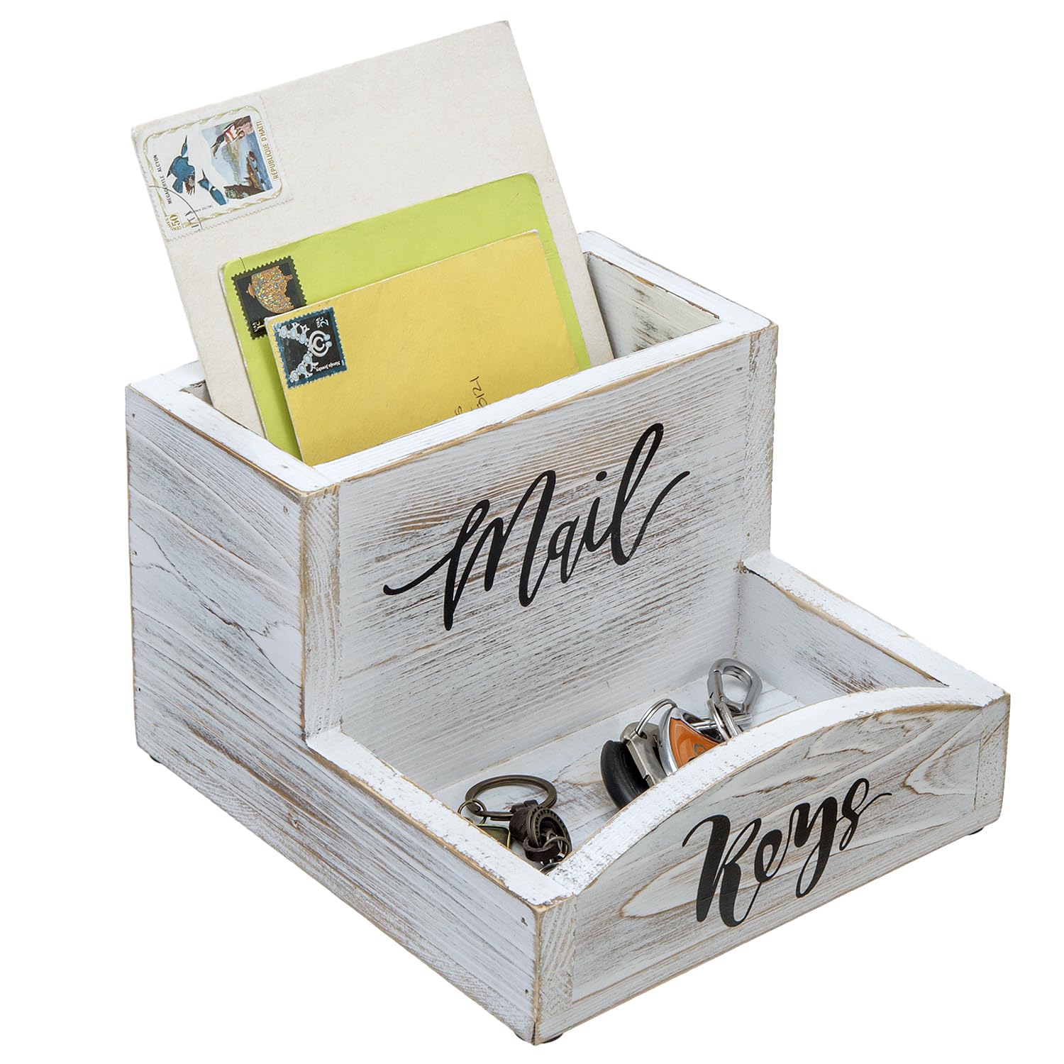 Amazon.com: MyGift Shabby Whitewashed Solid Wood Mail Holder and Key ...