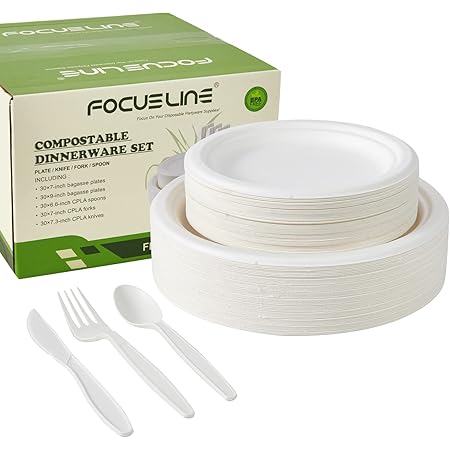 Amazon.com: 250 Piece Biodegradable Paper Plates Set (EXTRA LONG ...