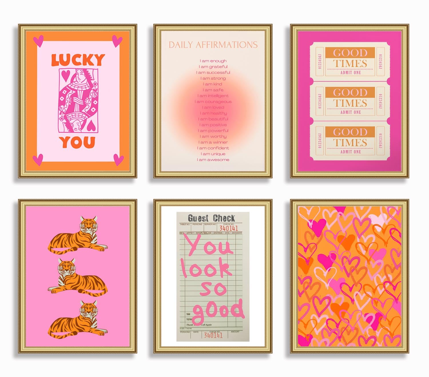 Amazon.com: 6 Pieces Pink and Orange Preppy Wall Art Queen Poker Halo ...