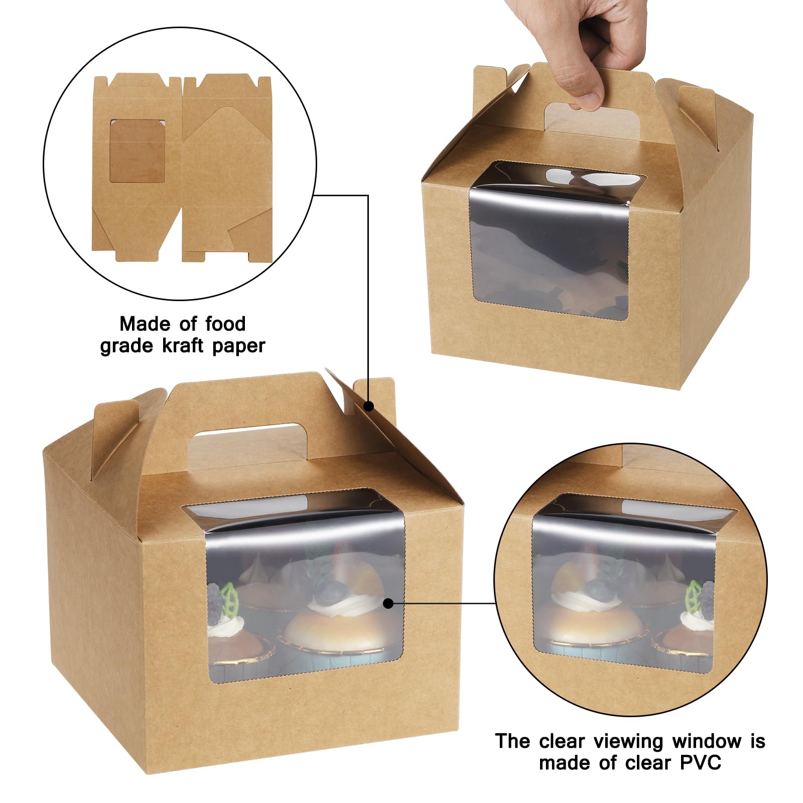 Coolty 25pcs Cupcake Boxes 4 Holes Cardboard Packaging Boxes Bakery ...