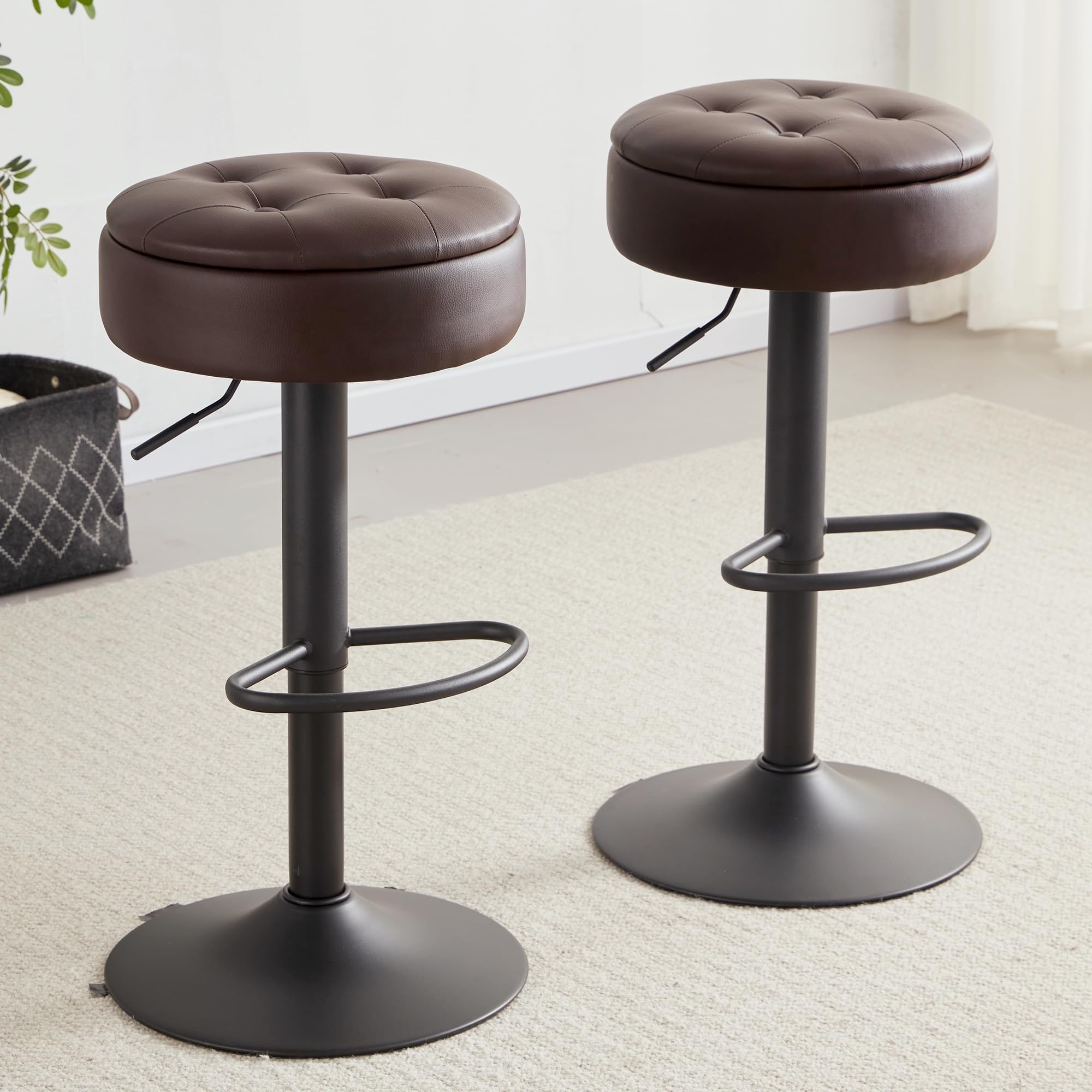 Amazon.com: RUCUKEN Storage Bar Stools Adjustable Bar Stool Chair ...
