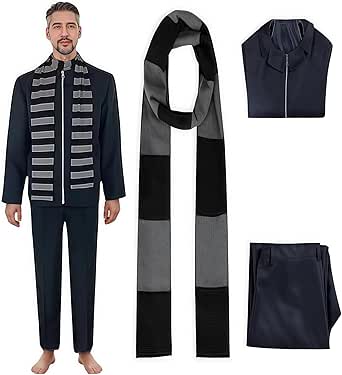 Amazon.com: Men's Gru Costume Jacket Pants Black Gray Striped Scarf ...