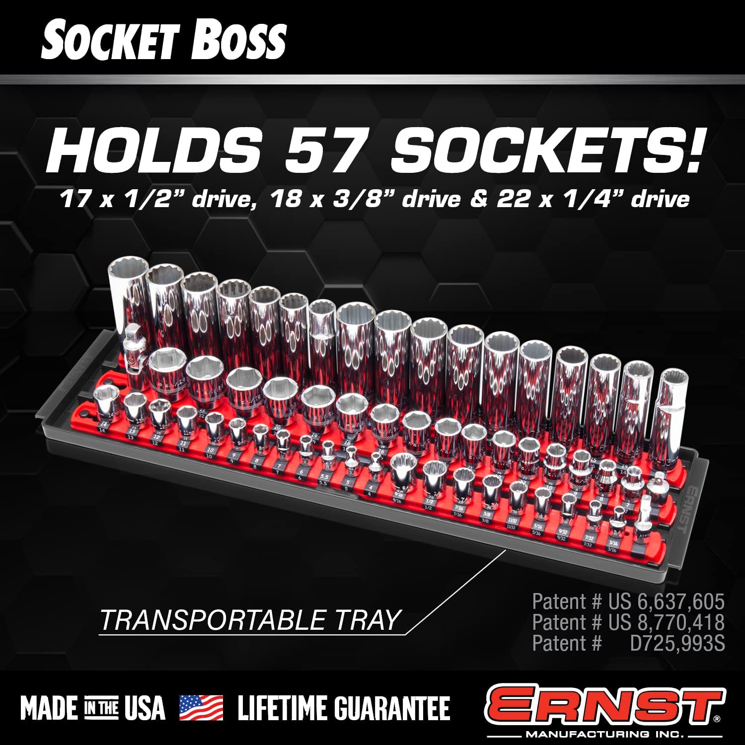 Snapklik.com : Ernst Manufacturing 8460HV Socket Boss 3-Rail Multi-Drive Socket Organizer