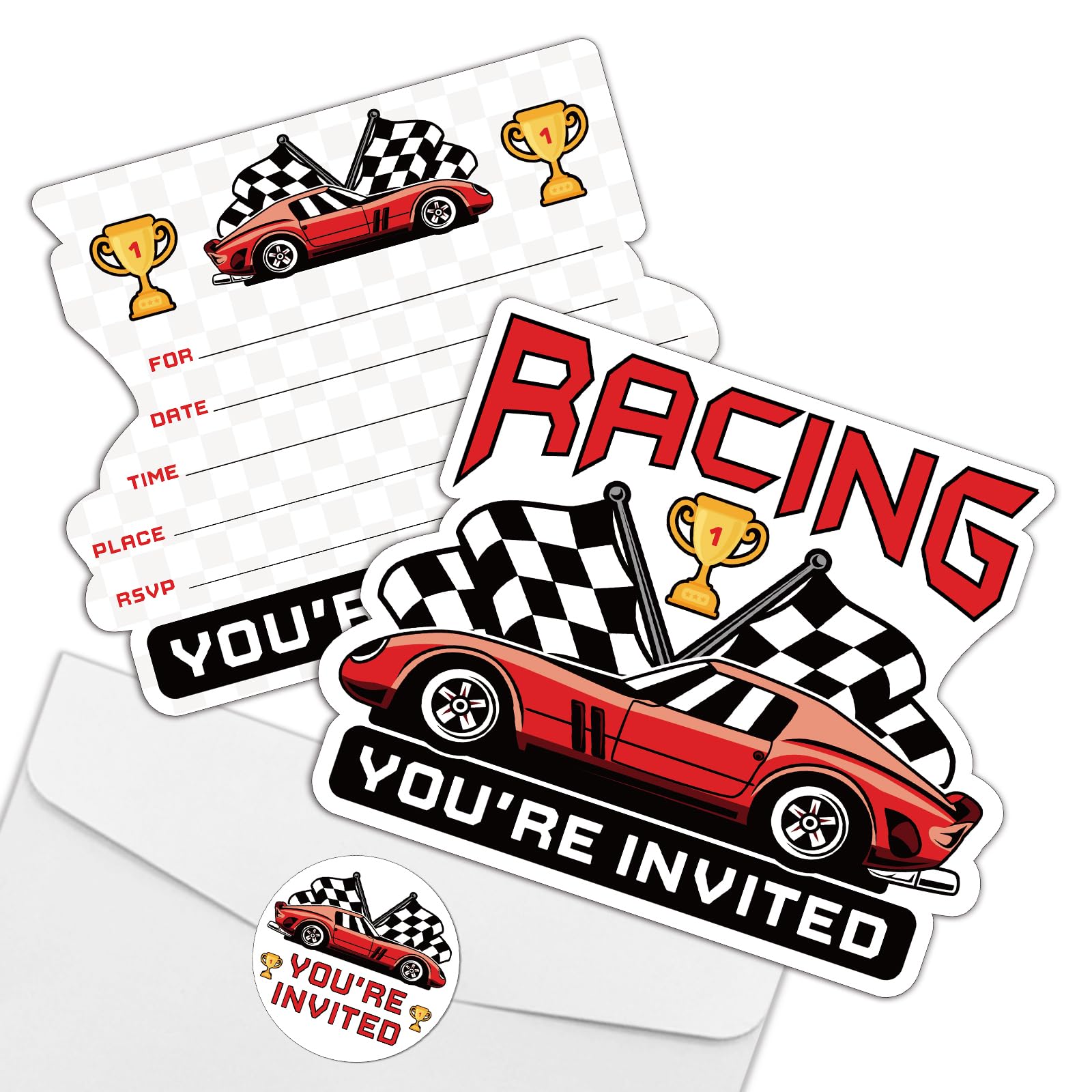 Amazon.com : REWIDPARTY Race Car Party Invitations with Envelopes ...