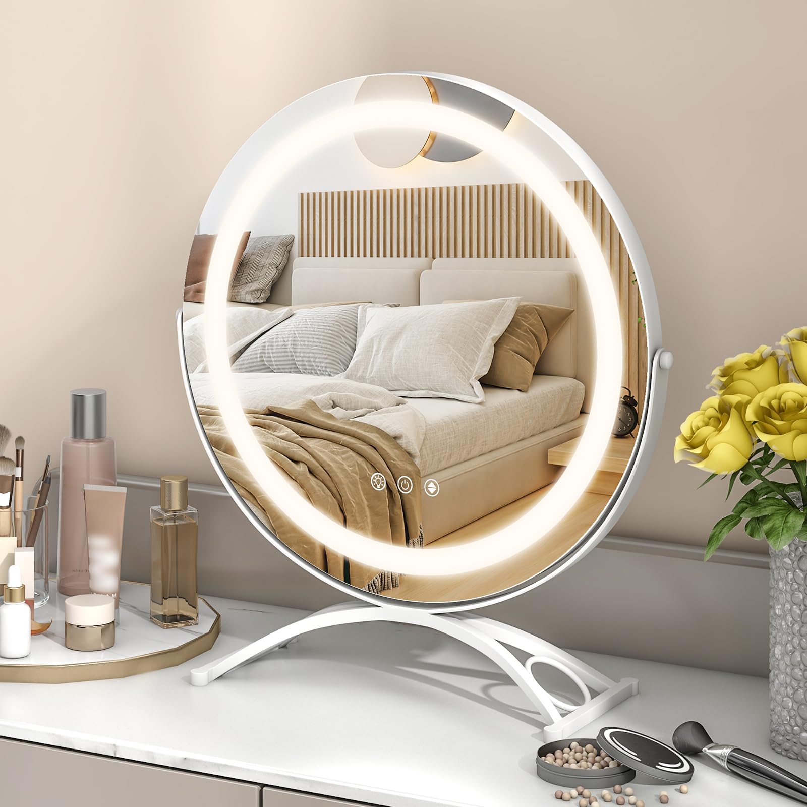 Amazon.com - Tangkula 16" Vanity Mirror with Lights, 3 Color Dimmable LED Lighted Makeup Mirror ...