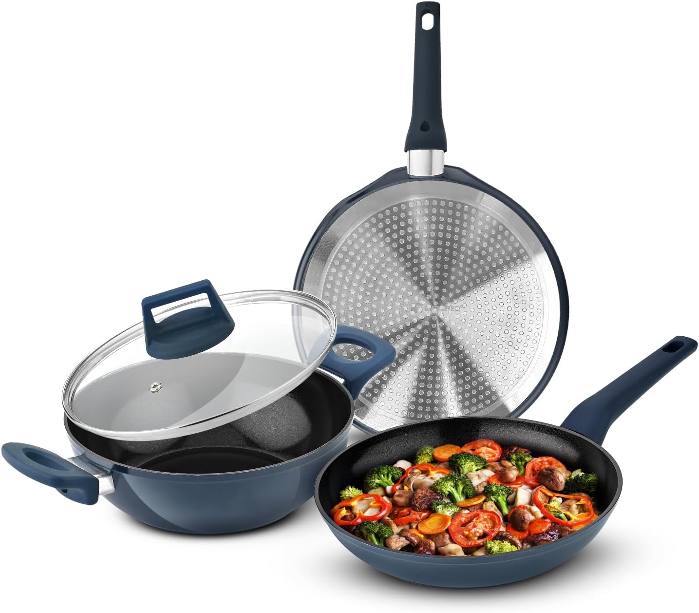 Buy BERGNER Aluminium Jazz Non Stick Cookware Set 4Pc-Kadhai with Glass ...