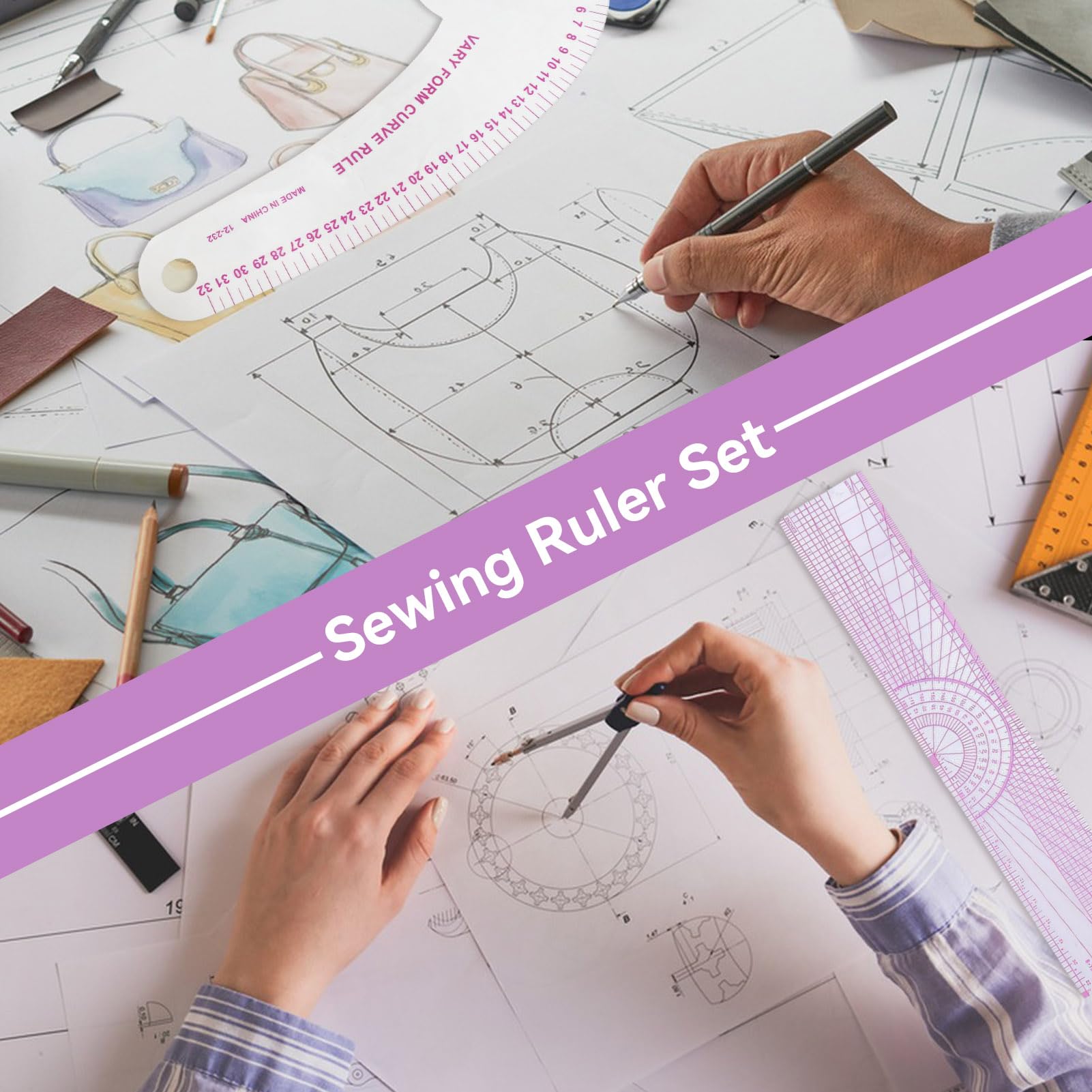 9pcs Pattern Sewing Rulers Set, French Metric Ruler Plastic Sew French ...