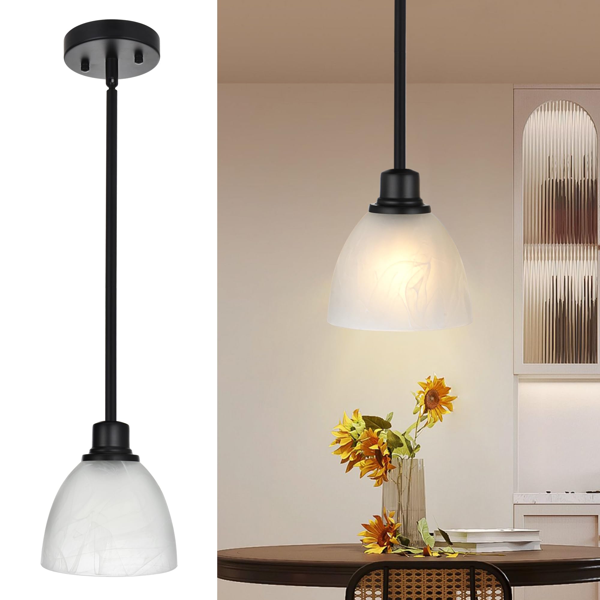 VINLUZ Classic Chandelier Mini Glass Pendant Light,1-Light Adjustable ...