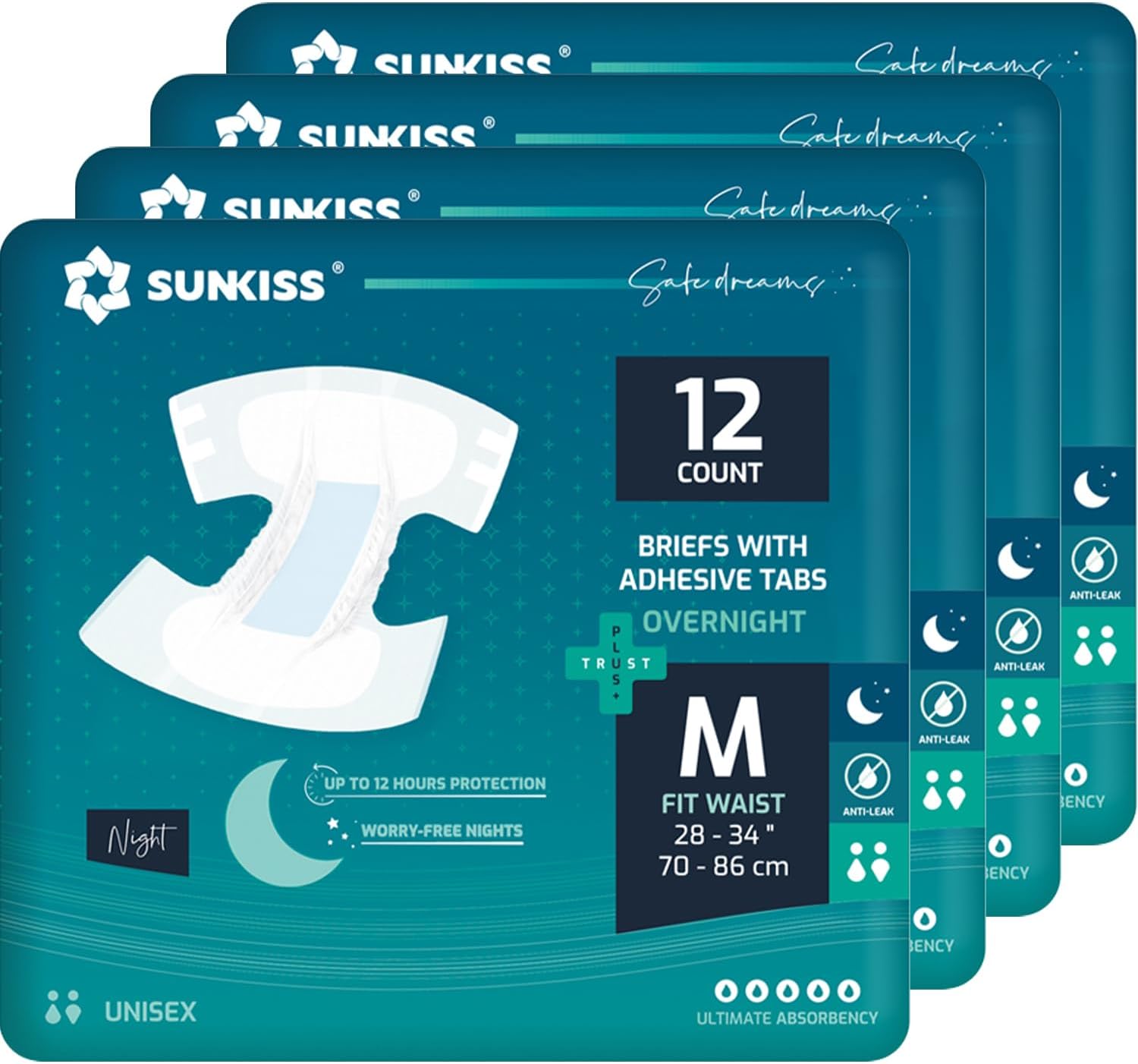 SUNKISS TrustPlus Overnight Adult Diapers with Ultimate Absorbency, Unisex Disposable ...