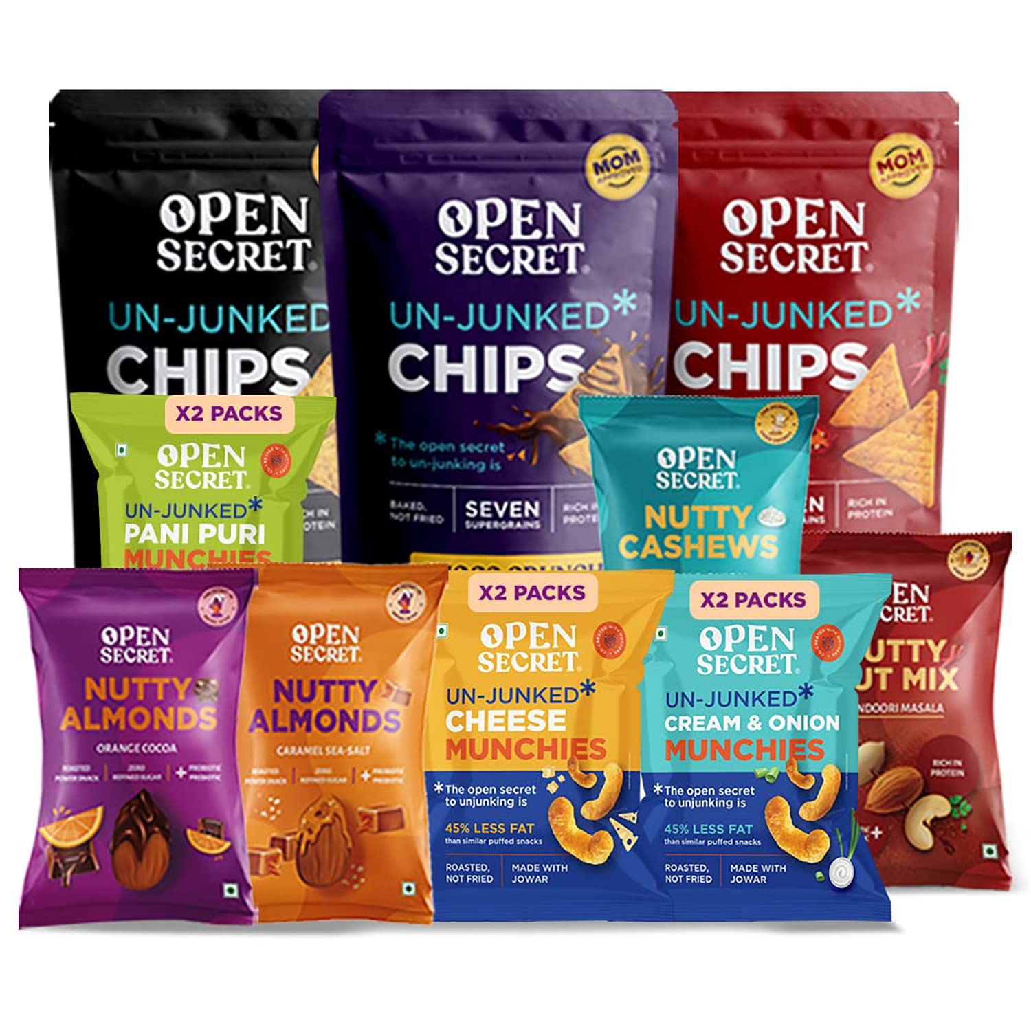 Open Secret Snacks Combo |4 pack of Nuts,3 Unjunked Chips,3 Munchies ...
