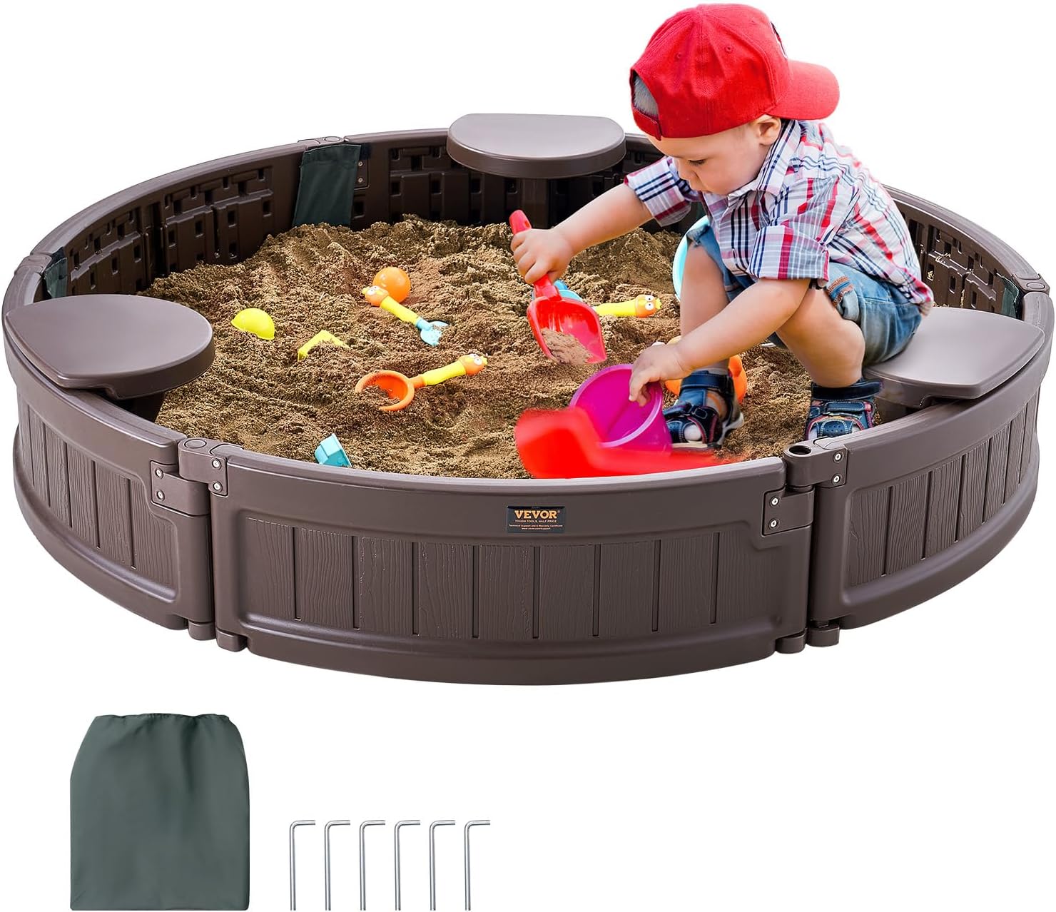 VEVOR Sandbox with Cover, 47.2 x 9.1 in Round Sand Box, HDPE Sand Pit ...