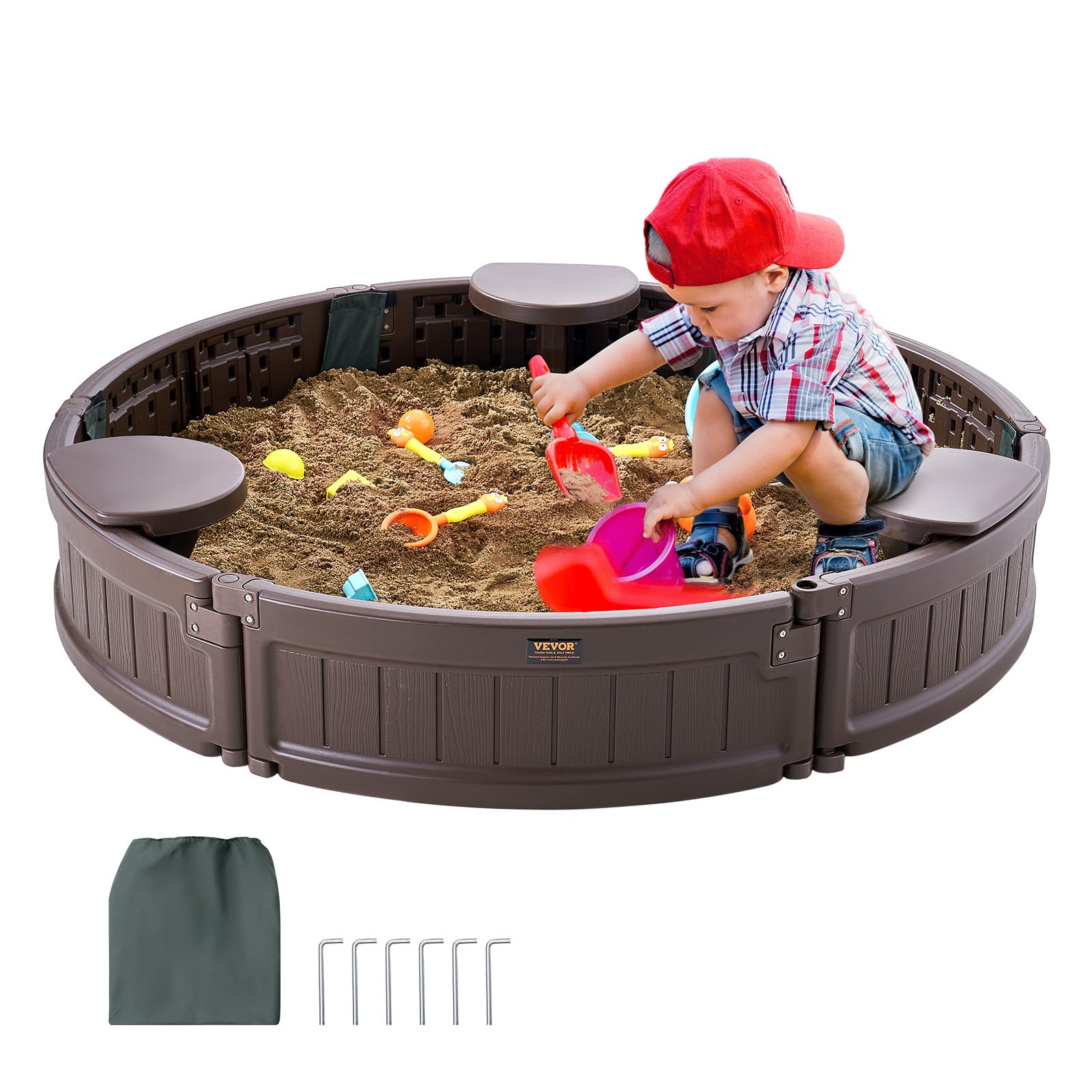 VEVOR Sandbox with Cover, 47.2 x 9.1 in Round Sand Box, HDPE Sand Pit ...