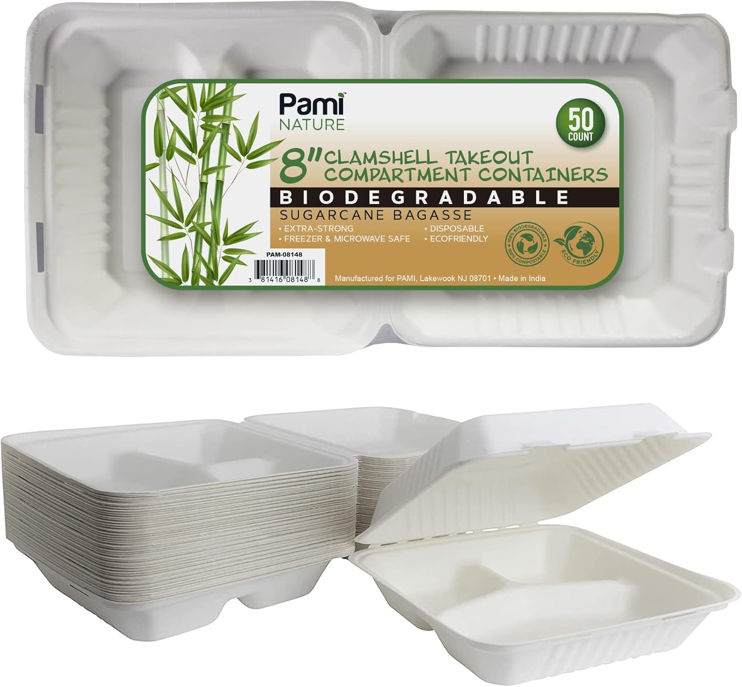 Amazon.com: PAMI Biodegradable to Go Food Containers 8x8 in 50 Pack ...