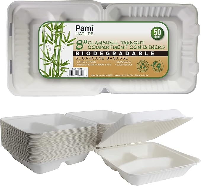 Amazon.com: PAMI Biodegradable to Go Food Containers 8x8 in 50 Pack ...