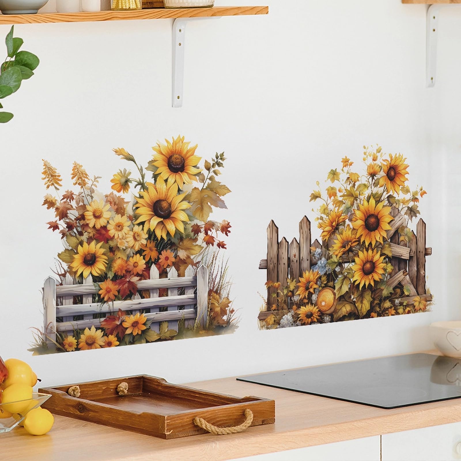 Amazon.com: ELANE 8 Pcs Sunflower Vases Wall Sticker,Wood Color Wall ...