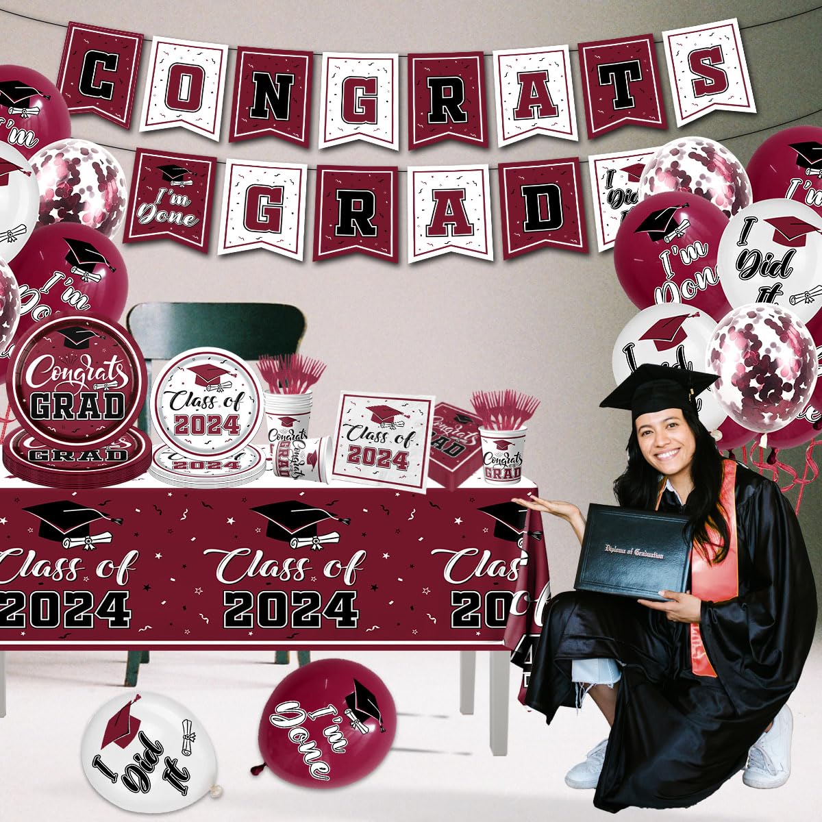 Snapklik.com : Graduation Party Decorations 2024 Maroon Graduation ...