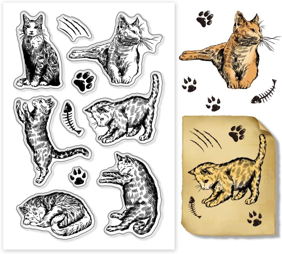 Amazon.com: PH PandaHall Cat Shape Clear Stamps, Line Sense Kitten ...