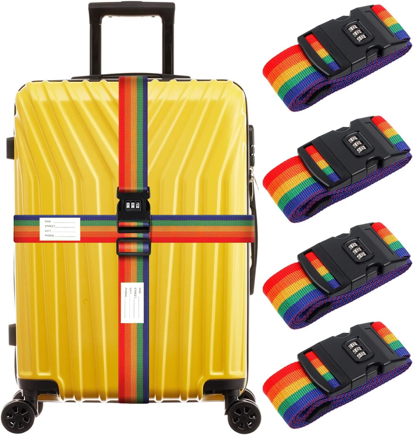 4 Pack Luggage Straps with Combination Lock and Name ID Card, 2M ...