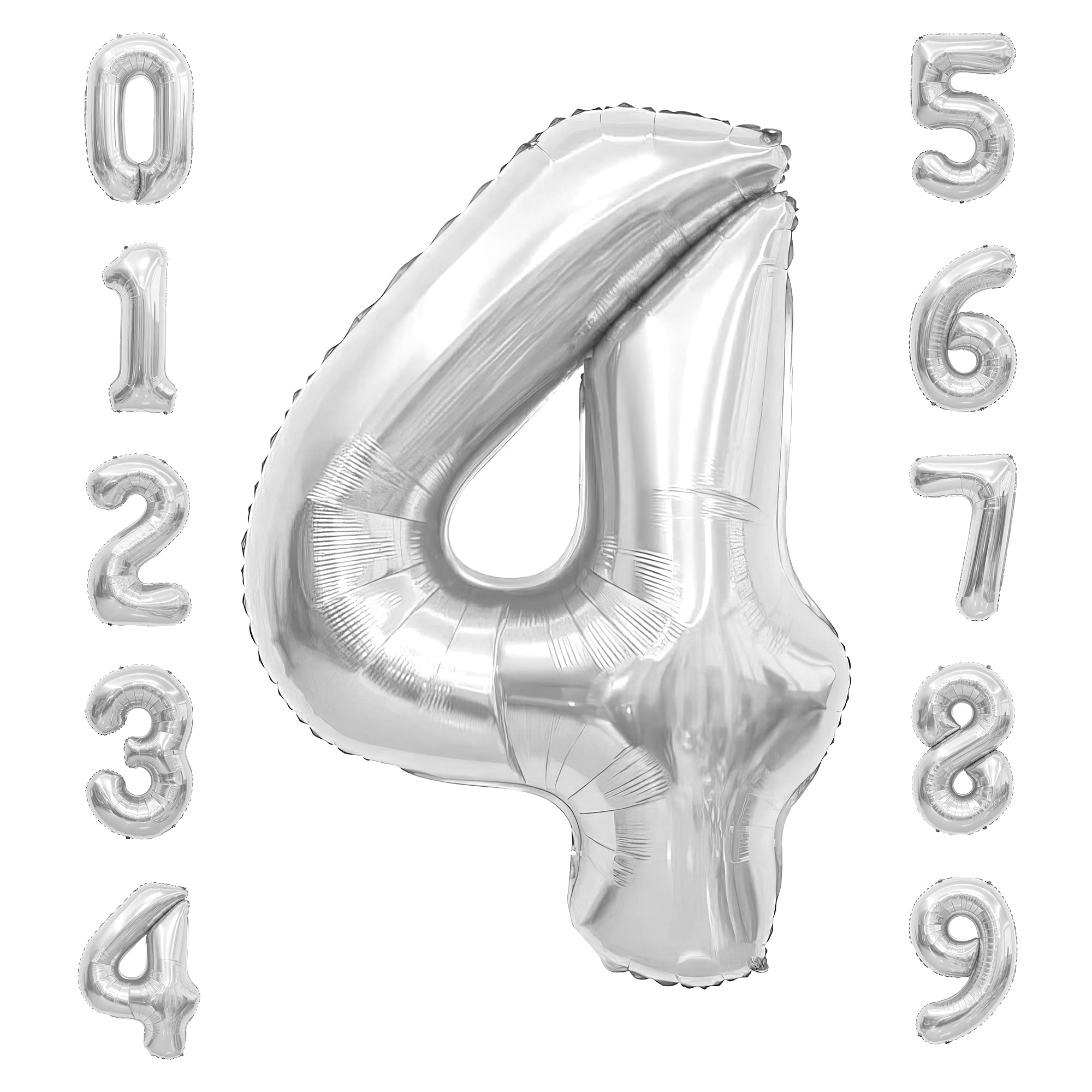 Amazon.com: Number Balloon 40 Inch, Number Balloons Silver, Number 4 ...