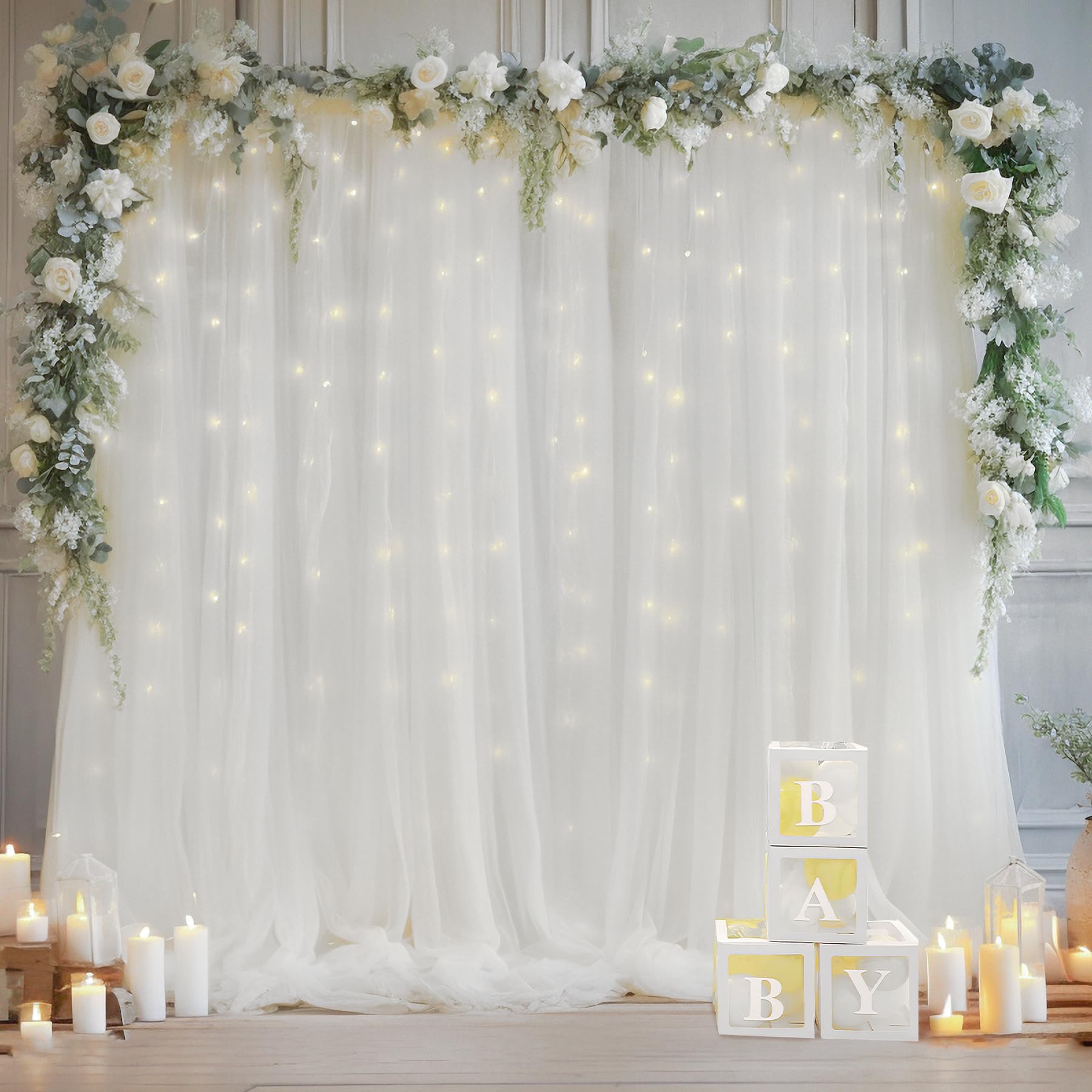 Amazon.com: 10x10 White Tulle Backdrop Curtains for Parties, Sheer ...